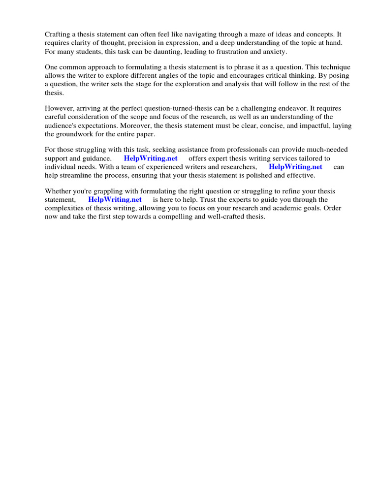 A Thesis Statement Can Be Phrased As A Question | PDF | Essays | Thesis
