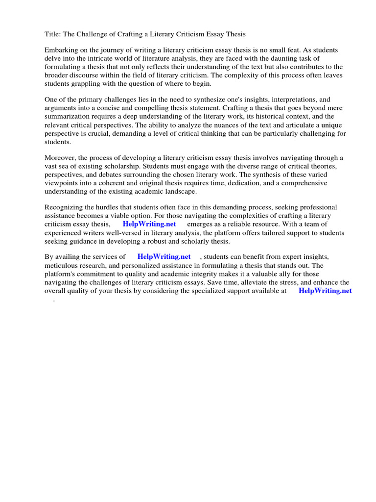 Literary Criticism Essay Thesis | PDF | Essays | Information Literacy