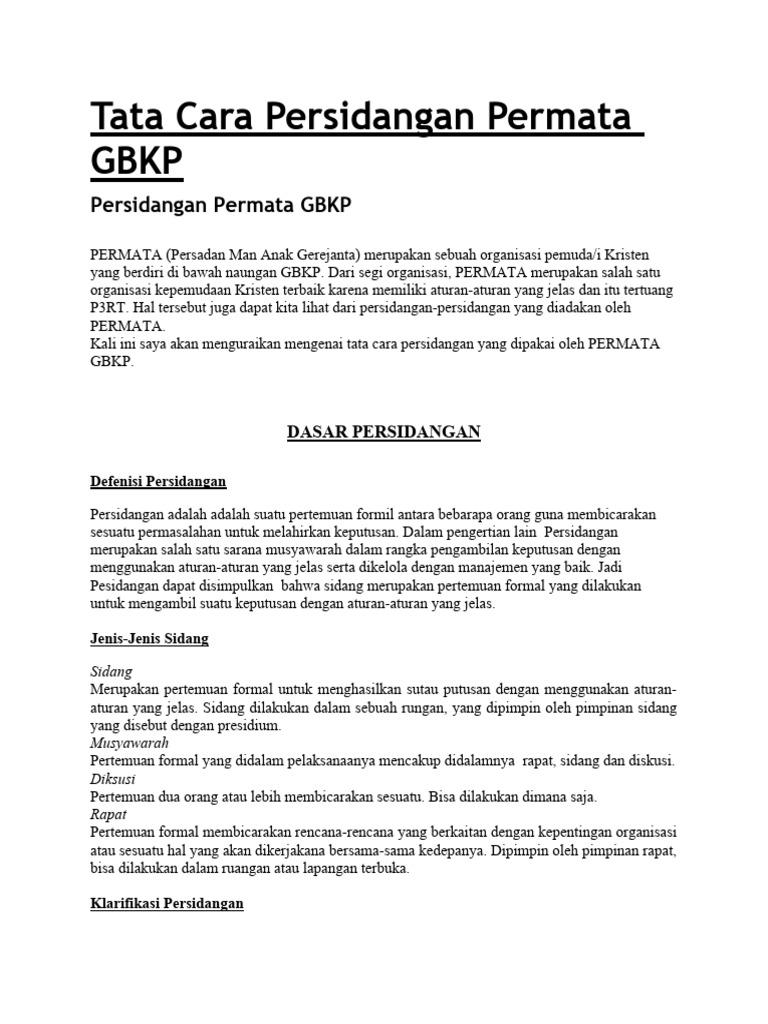 Tata Cara Persidangan Permata GBKP | PDF
