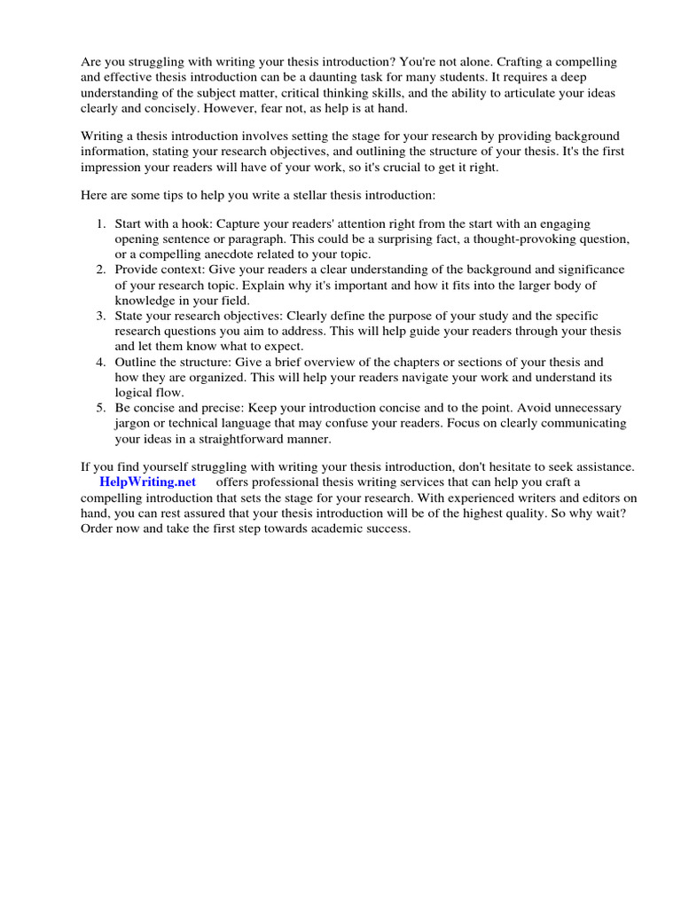 Tips On How To Write Thesis Introduction | PDF