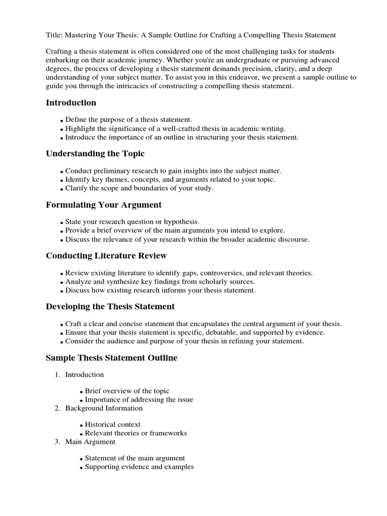 Thesis Statement Sample Outline | PDF | Thesis | Essays