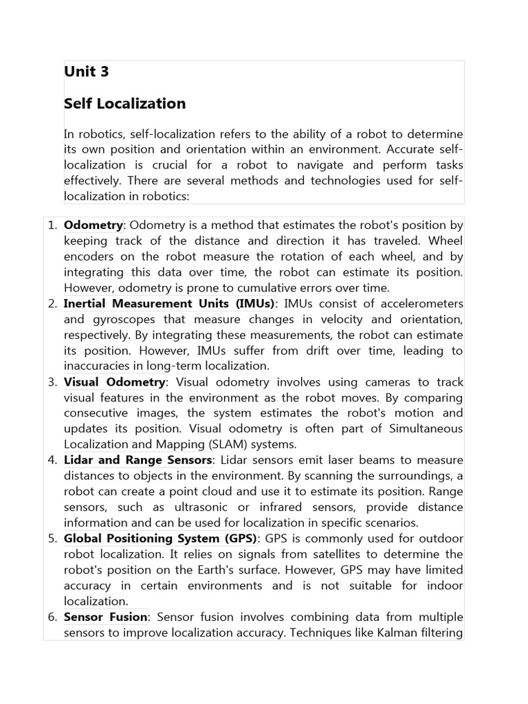 Self Localization Methods in Robots | Download Free PDF | Global Positioning System | Inertial ...