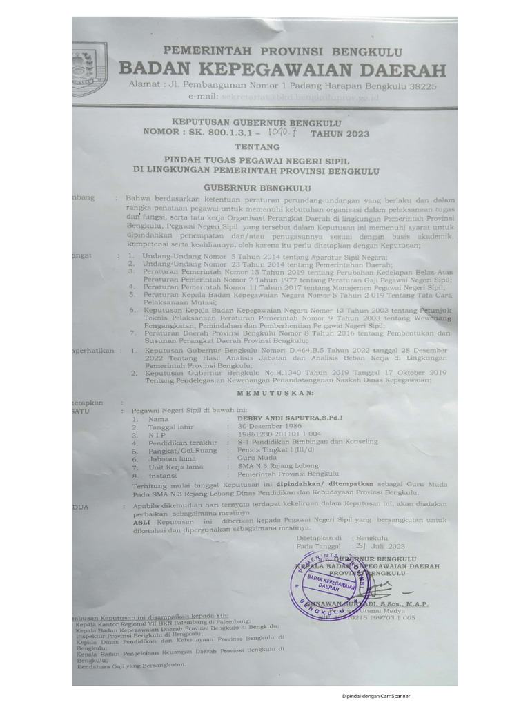 SK Pindah Debby | PDF