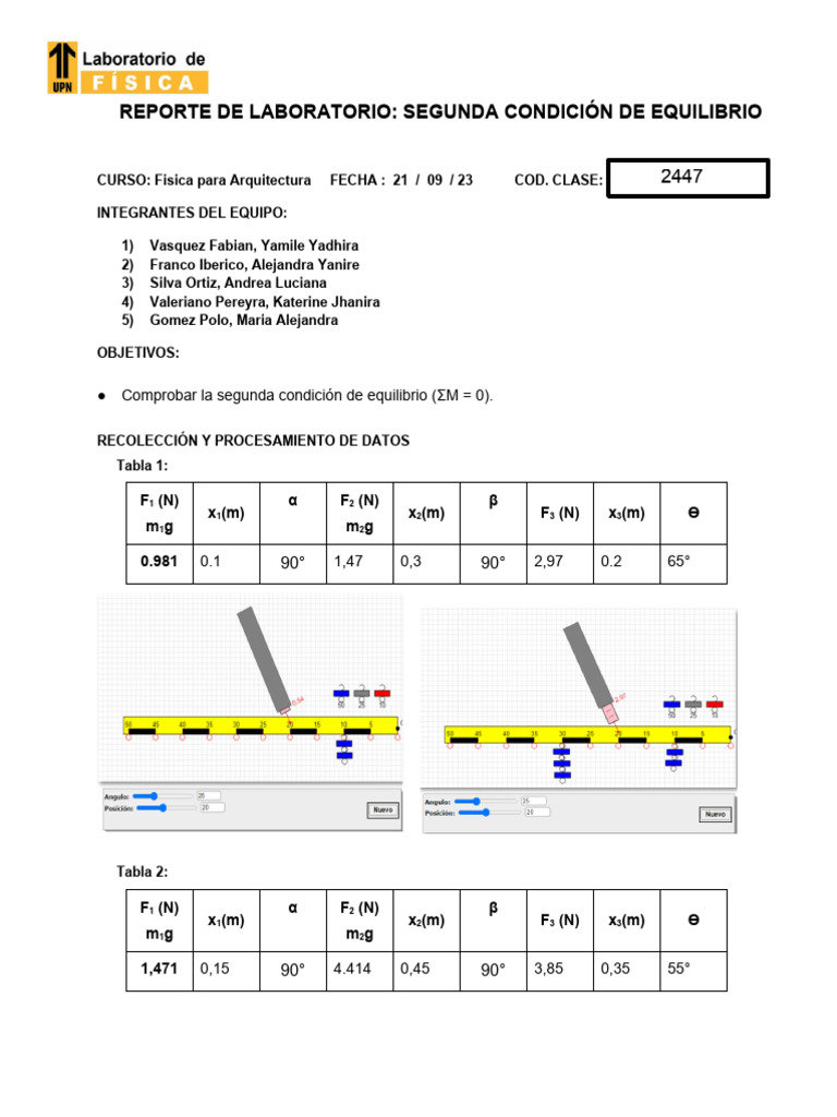Reporte Lab Fisiarq S06 2ce | Descargar gratis PDF | Fuerza | Física Aplicada e Interdisciplinaria