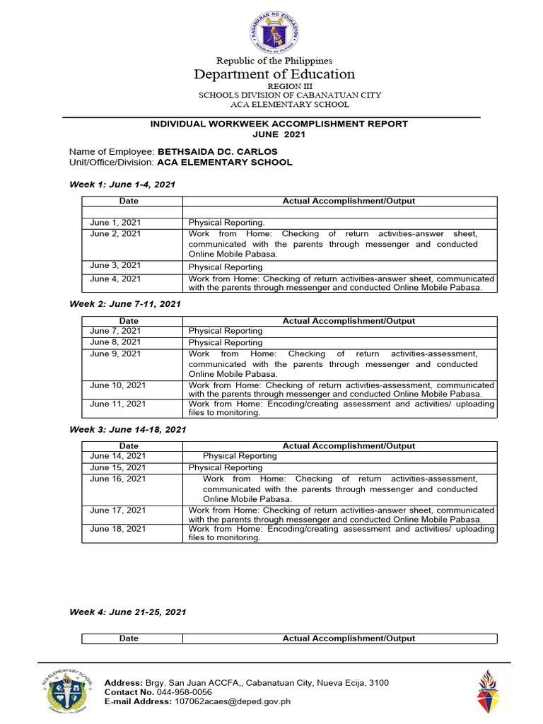 ACCOMPLISHMENT-REPORT-JUNE 2021 - Beth | PDF