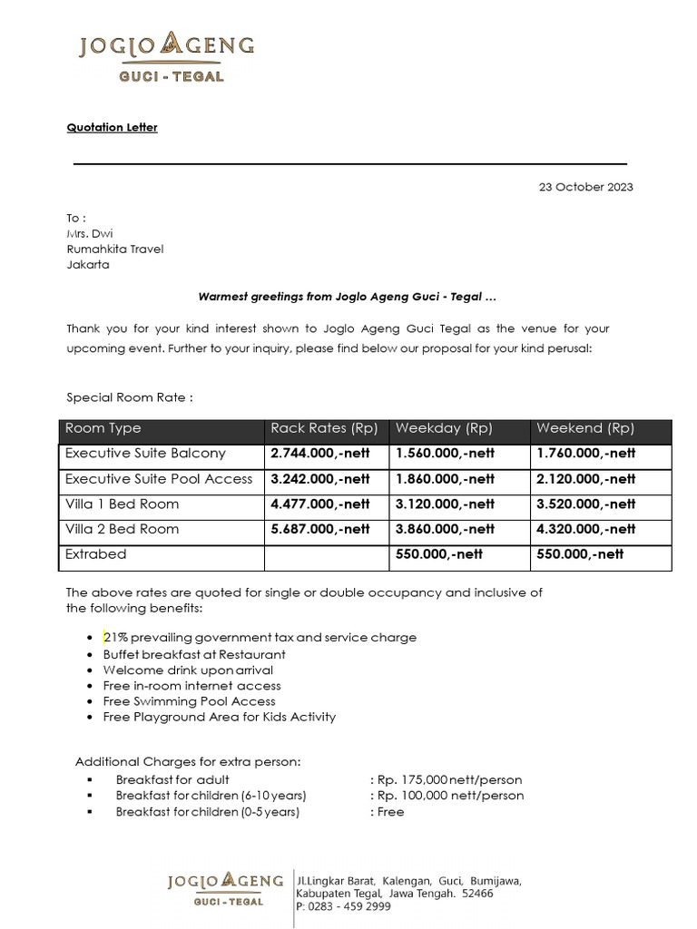 748 Quotation Letter - Mrs. Dwi - Rumahkita Travel | PDF