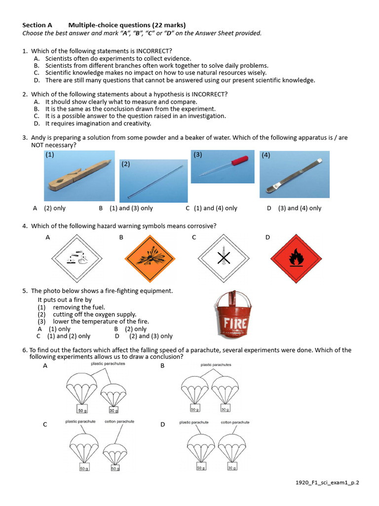 F1 Science Specimen - Question 1 | PDF | Water | Solubility