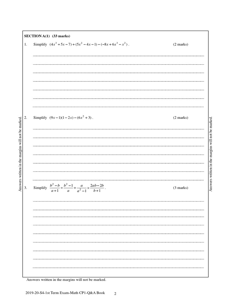 F4 Math Specimen - Question - Section-A | PDF