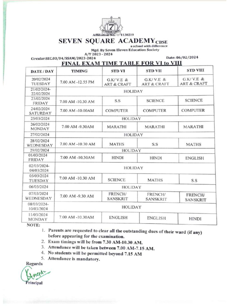 Exam Timetable | PDF