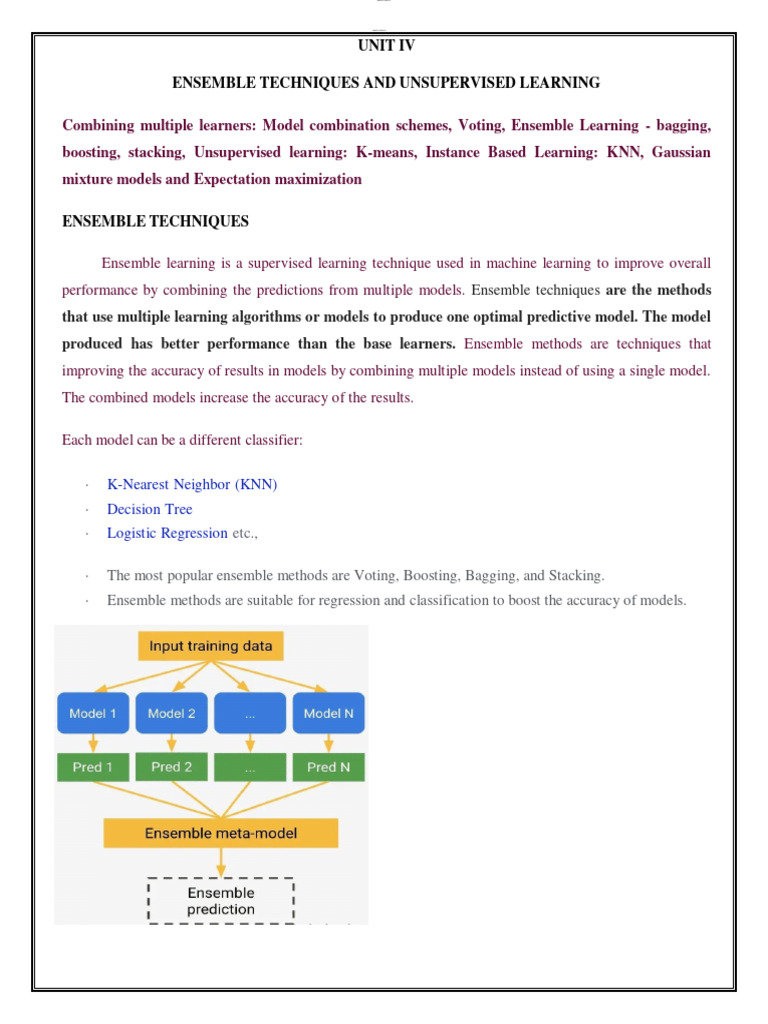 Unit 4 Ensemble techniques and Unsupervised Learning | PDF | Cluster Analysis | Machine Learning