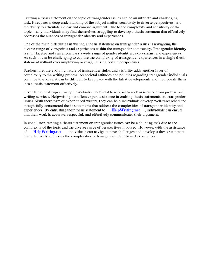 Thesis Statement On Transgender | PDF | Transgender | LGBTQIA+ Studies