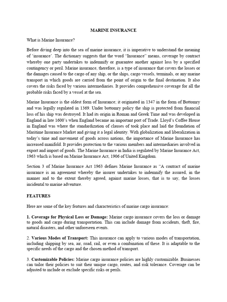 Marine Insurance | PDF | Insurance | Cargo