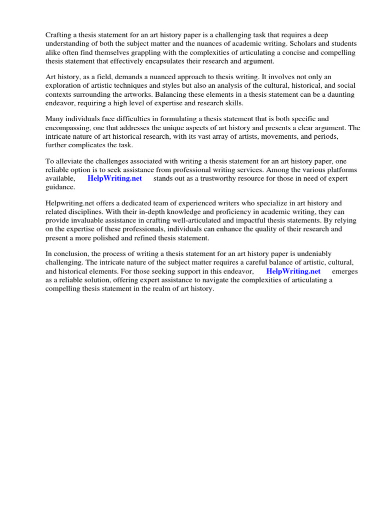 Examples of Thesis Statement For Art History Paper | PDF | Essays | Thesis