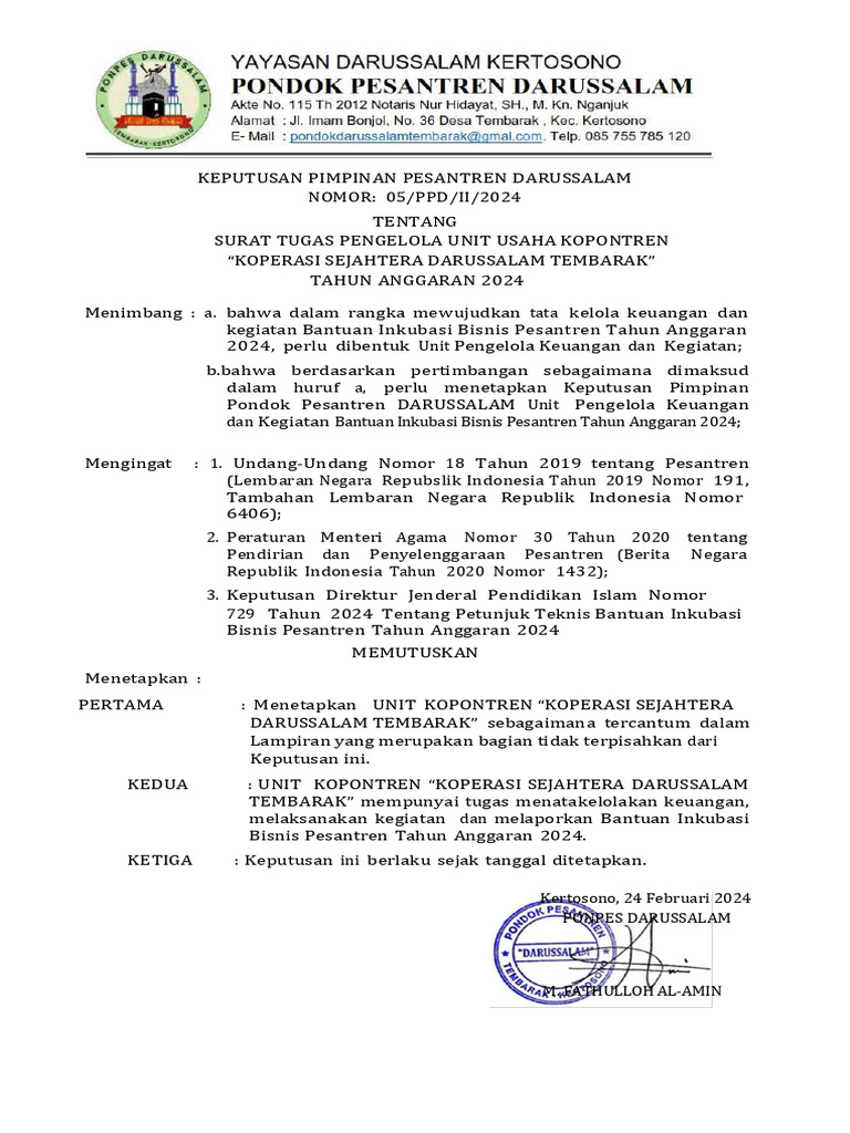 File Surat Keputusan Atau Surat Tugas Pengelola Unit Usaha | PDF