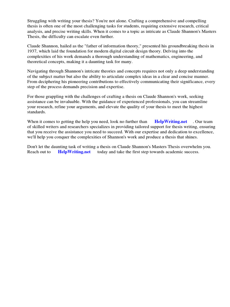 Claude Shannon Masters Thesis | PDF | Science