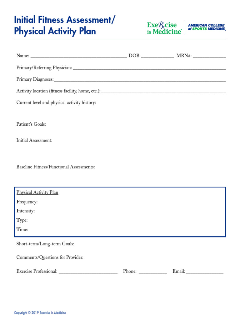 EIM Initial Fitness Assessment Physical Activity Plan | PDF