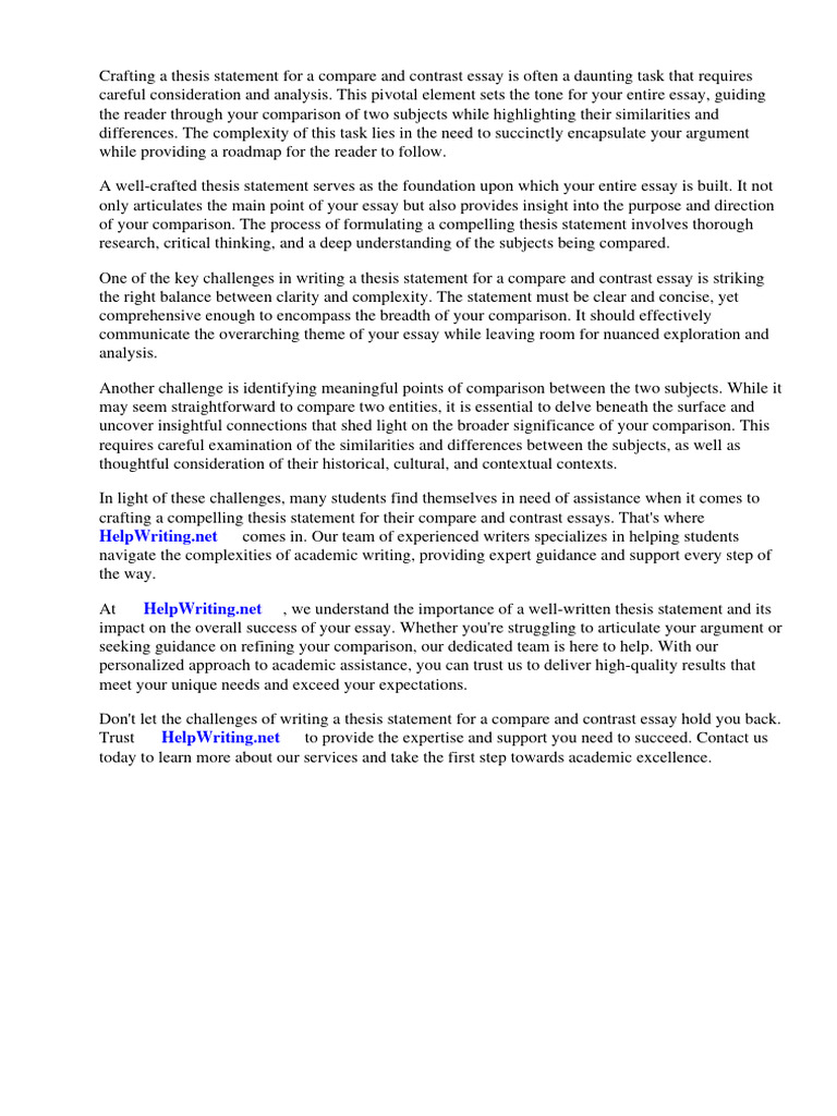 Example Thesis Statement for Compare and Contrast Essay | PDF | Essays ...
