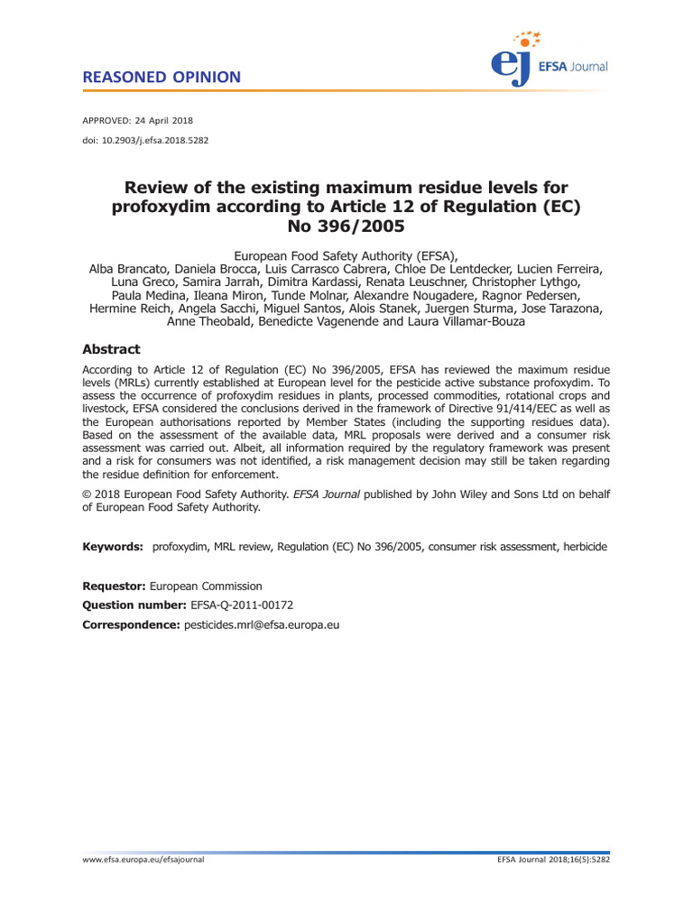 Profoxydim MRL Review by EFSA 2018 | PDF | Metabolomics | Pesticide