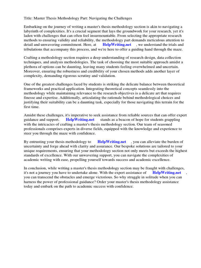 Master Thesis Methodology Part Pdf Methodology Thesis