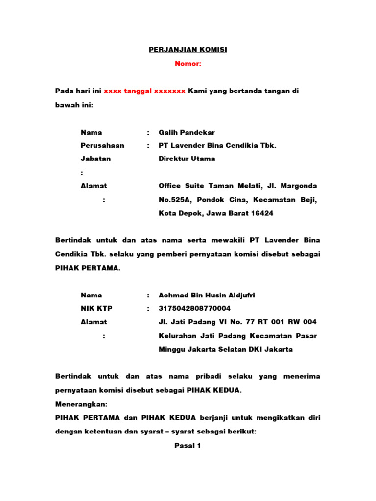 Surat Perjanjian Komisi Rev3 | PDF