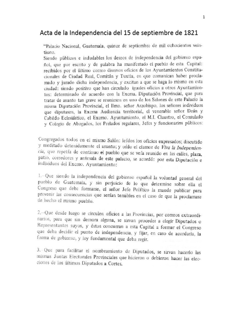 Acta de la Independencia del 15 de septiembre de 1821 | PDF