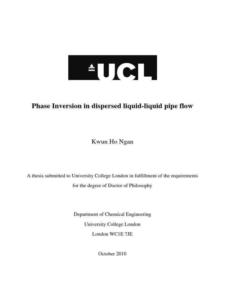 Phase Inversion in Dispersed Liquid-Liquid Pipe Flow: Kwun Ho Ngan | PDF | Fluid Dynamics ...