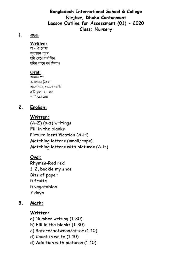 1584867077-Outline-Nursery, KG, Std-I and Std-II | PDF | Linguistics ...