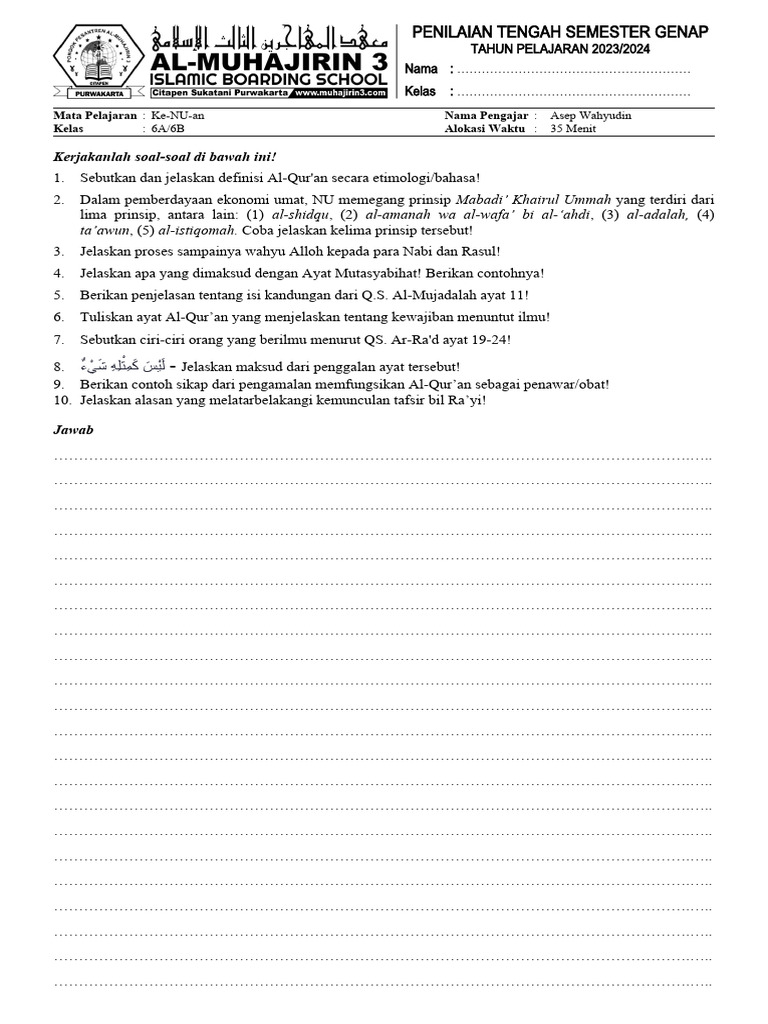 Format Lembar Soal PTS Genap-1 | PDF