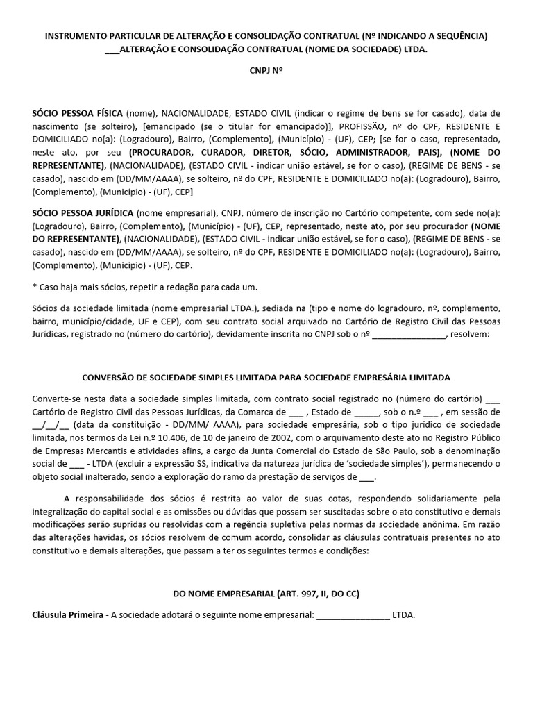 Modelo Conversao de Sociedade Simples em Sociedade Empresaria Limitada | PDF