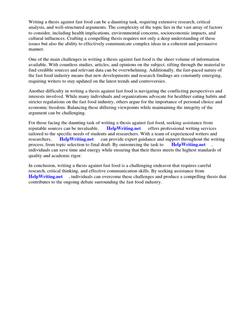 Against Fast Food Thesis | PDF | Obesity | Junk Food