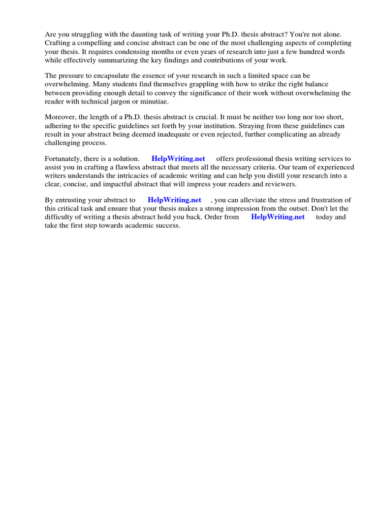 PHD Thesis Abstract Length | PDF | Thesis | Abstract (Summary)