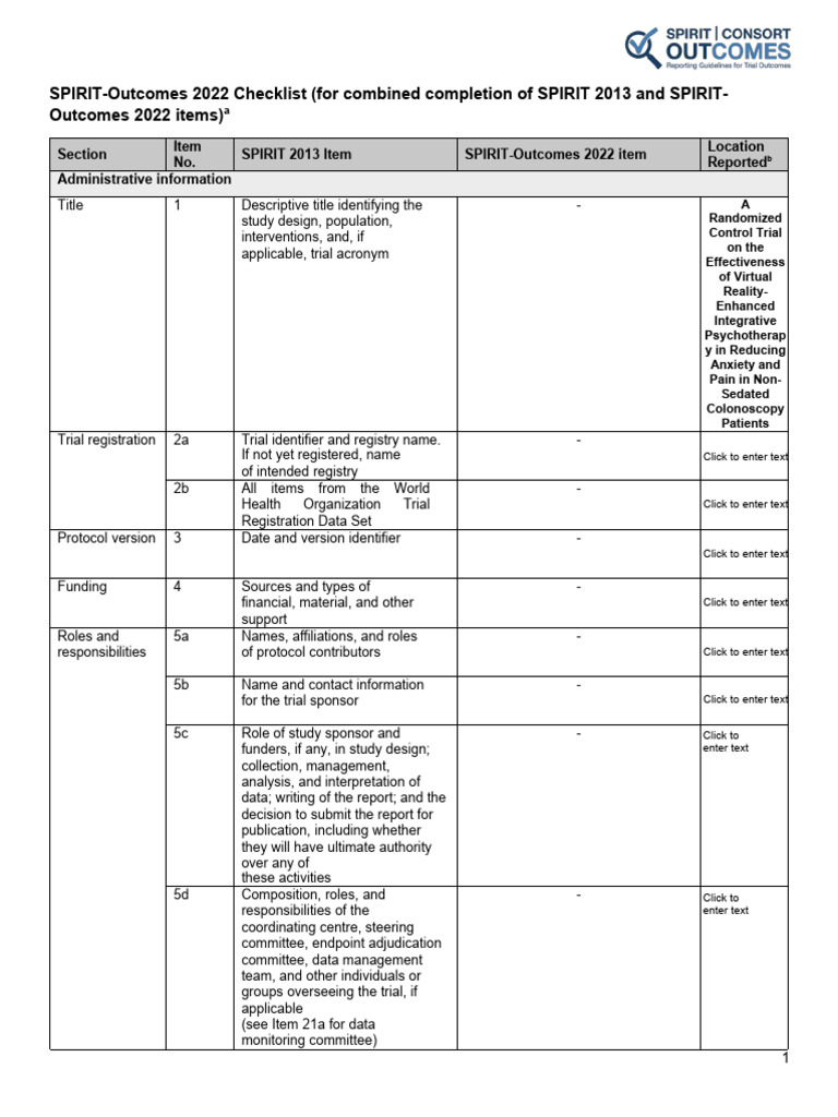 Fillable SPIRIT Outcomes 2022 Checklist With SPIRIT 2013 | PDF ...