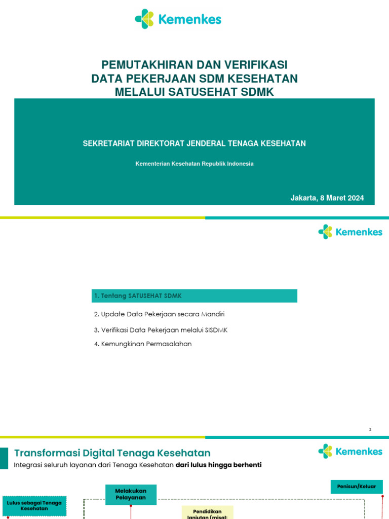 Sosialisasi SATUSEHAT SDMK - SISDMK Verifikasi v2 | PDF
