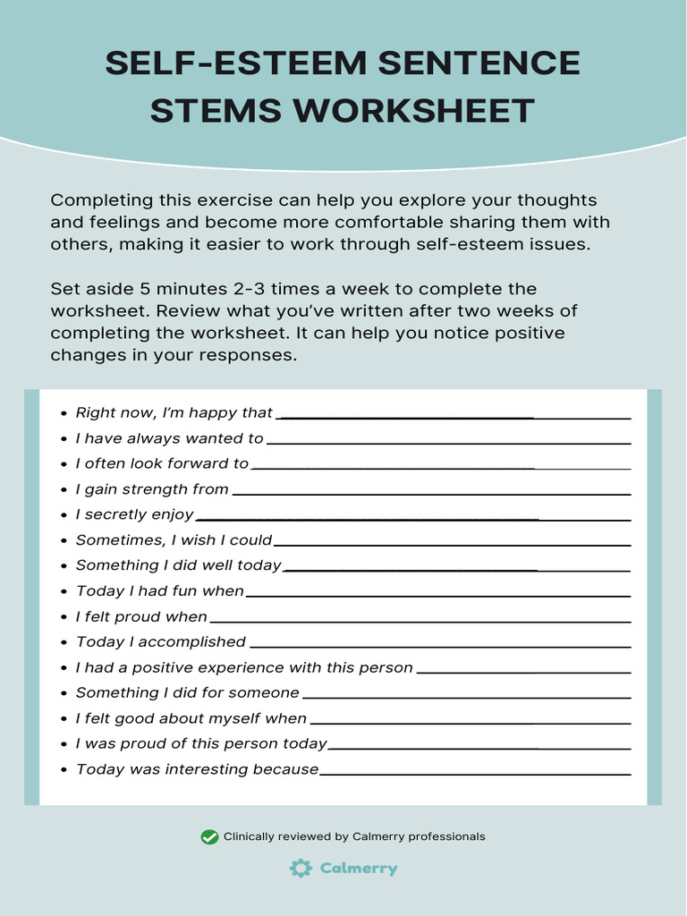 Self-Esteem Sentence Stems Worksheet | PDF