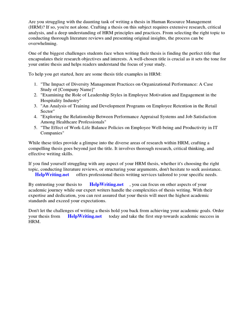 Thesis Title Examples HRM | PDF | Human Resource Management | Employee Retention