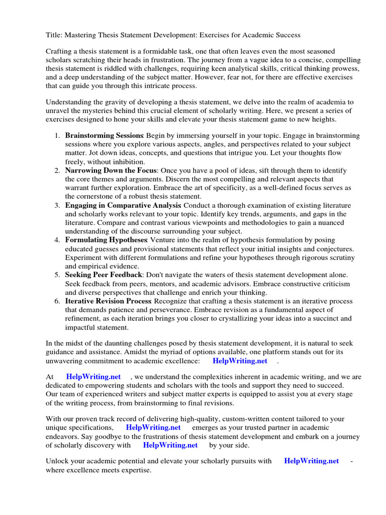 Thesis Statement Development Exercises | PDF | Essays | Thesis