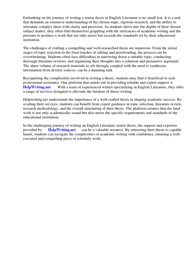 English Literature Senior Thesis Topics | PDF | Social Science ...