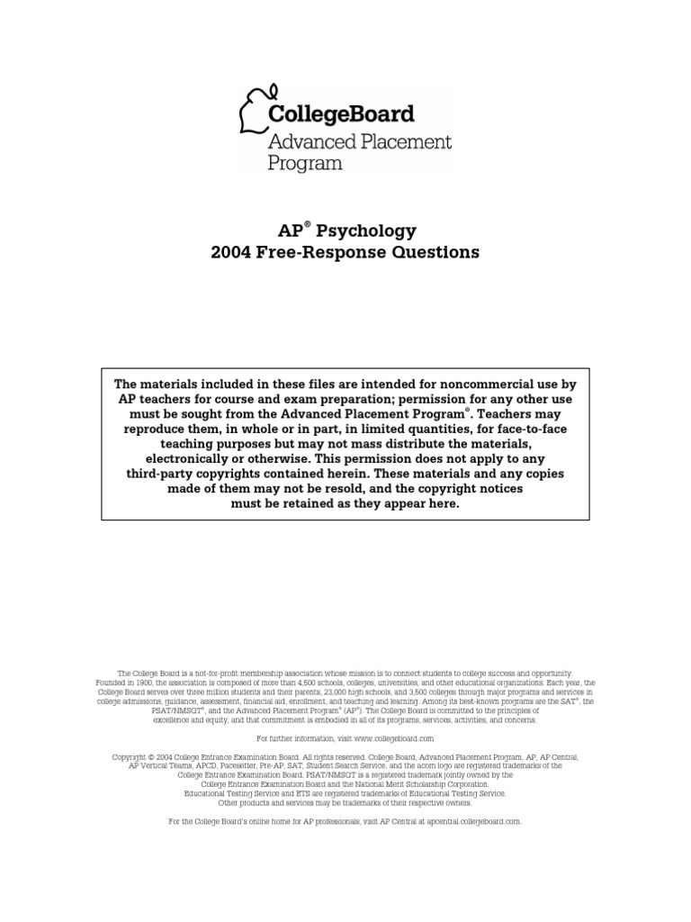AP Psychology Free Response Questions 2004 (1 Prompt)_unlocked | PDF