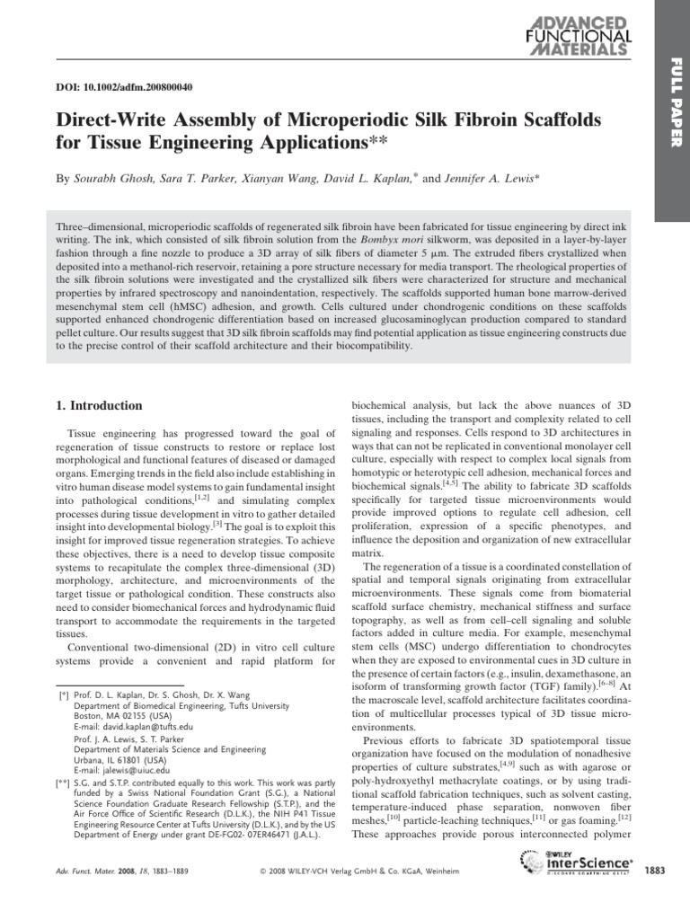 Direct-Write Assembly of Microperiodic Silk Fibroin Scaffolds For Tissue Engineering ...
