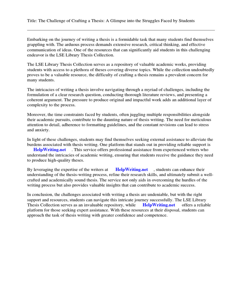 Lse Library Thesis Collection | PDF | Libraries | London School Of ...