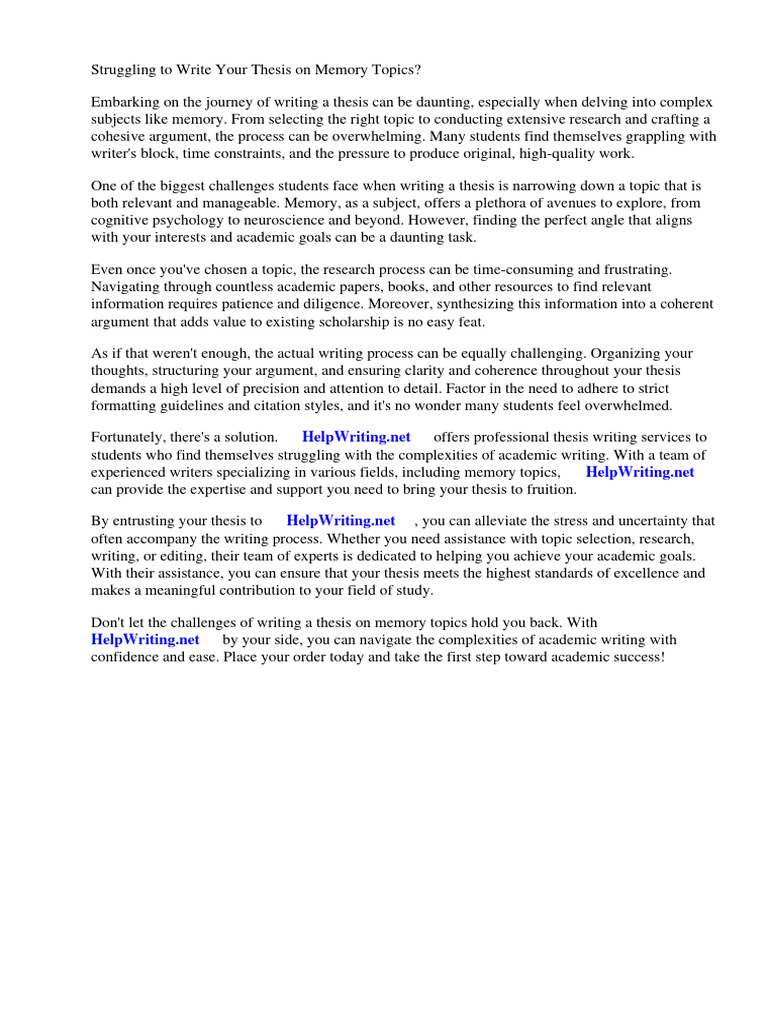 Thesis Topics Memory | PDF | Thesis | Cognition