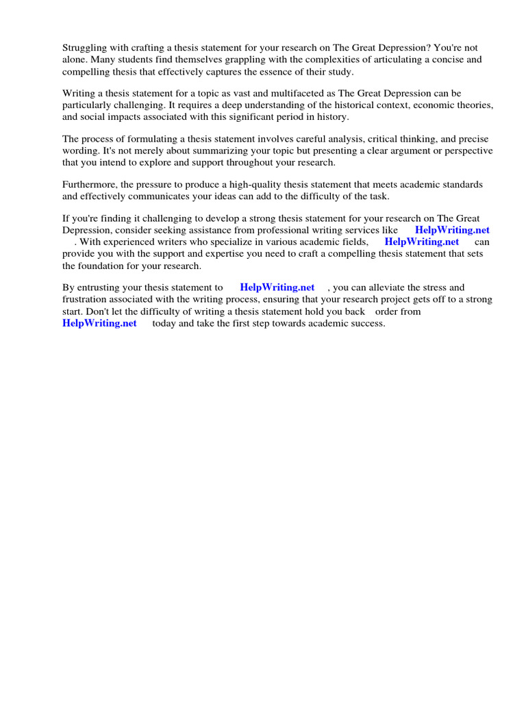 Thesis Statement For The Great Depression | PDF