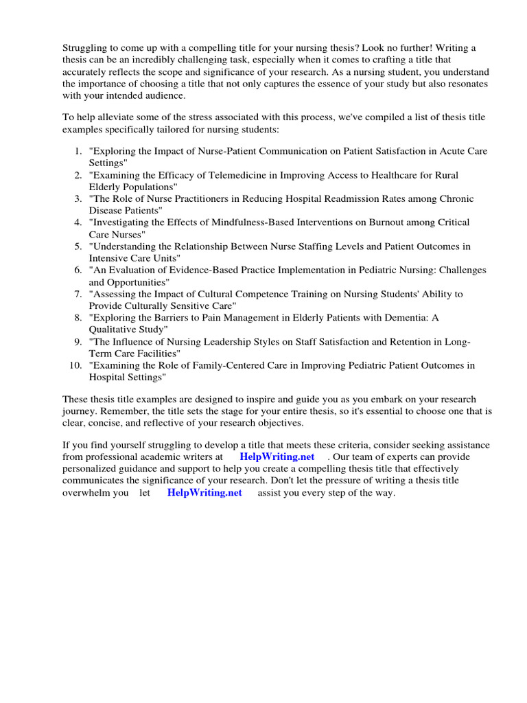 Thesis Title Examples For Nursing | PDF | Nursing | Medical Error