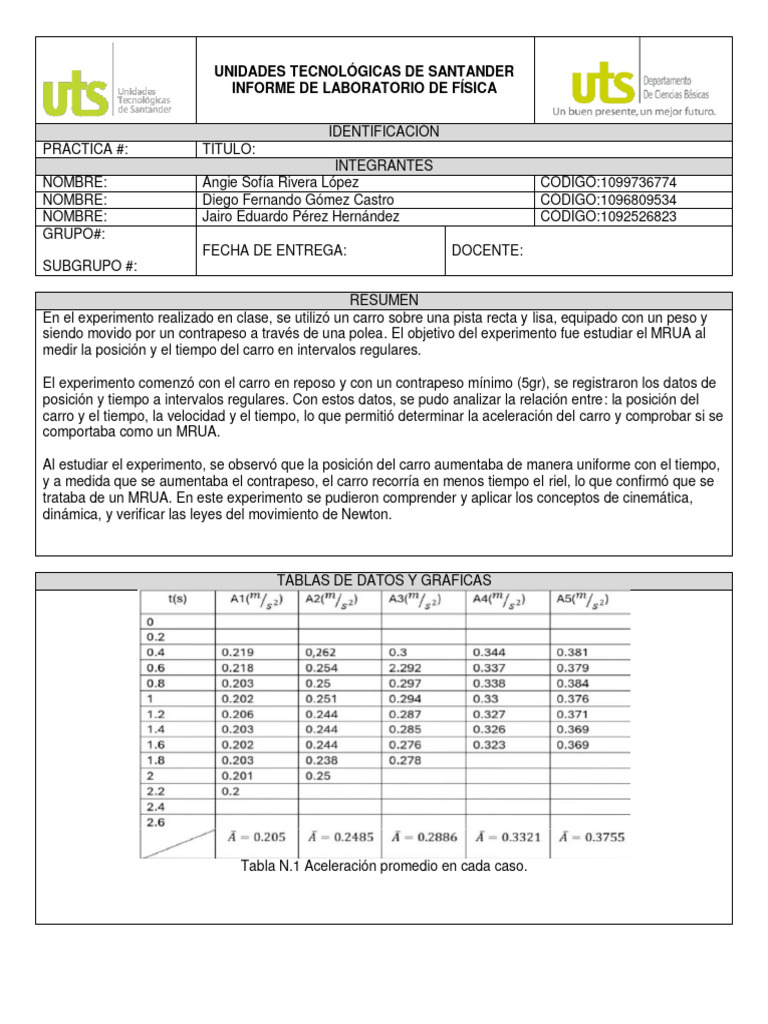 Informe 1 Lab.fisica Jda | PDF | Fuerza | Aceleración