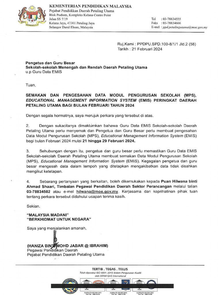 Pengesahan Data Emis Bulan Februari 2024 | PDF