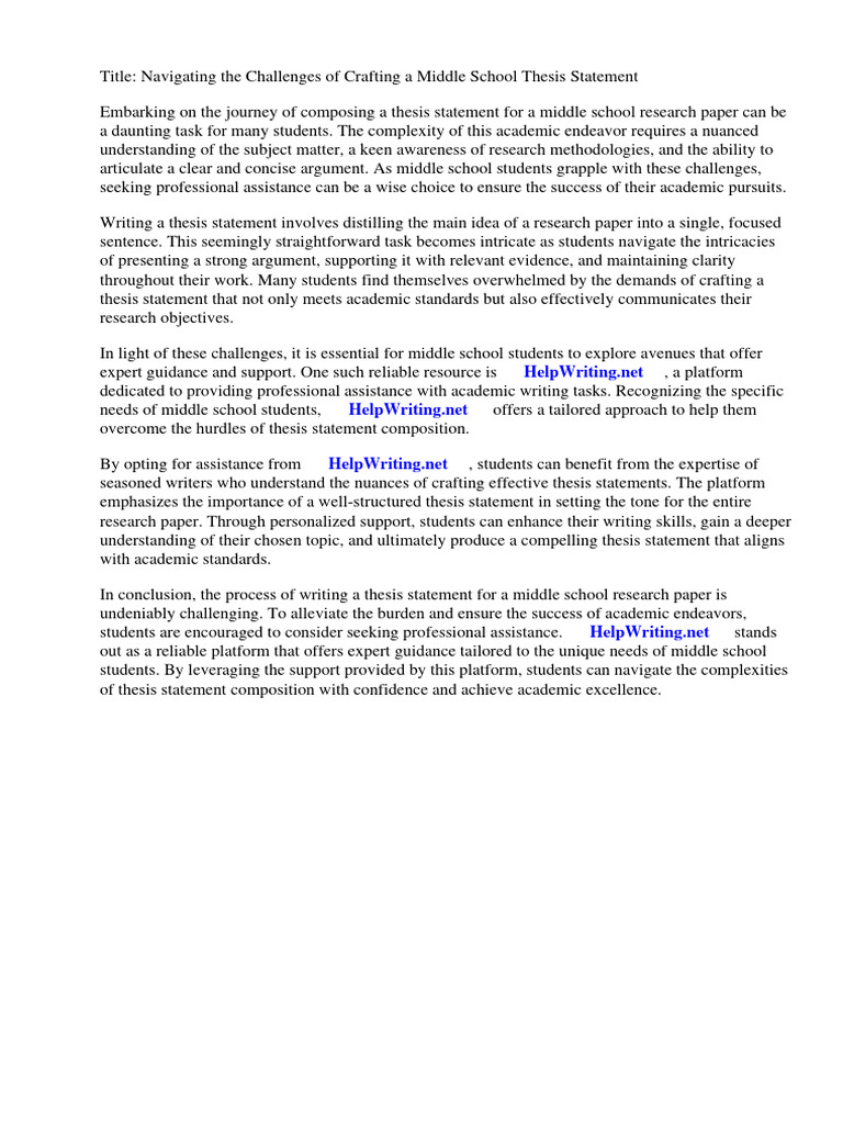 How To Write A Thesis Statement For A Middle School Research Paper | PDF