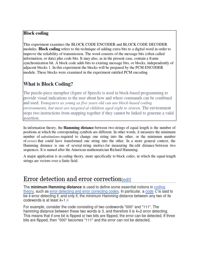 Block Coding | PDF | Error Detection And Correction | Computer Programming Block Coding | PDF | Error Detection And Correction | Computer Programming