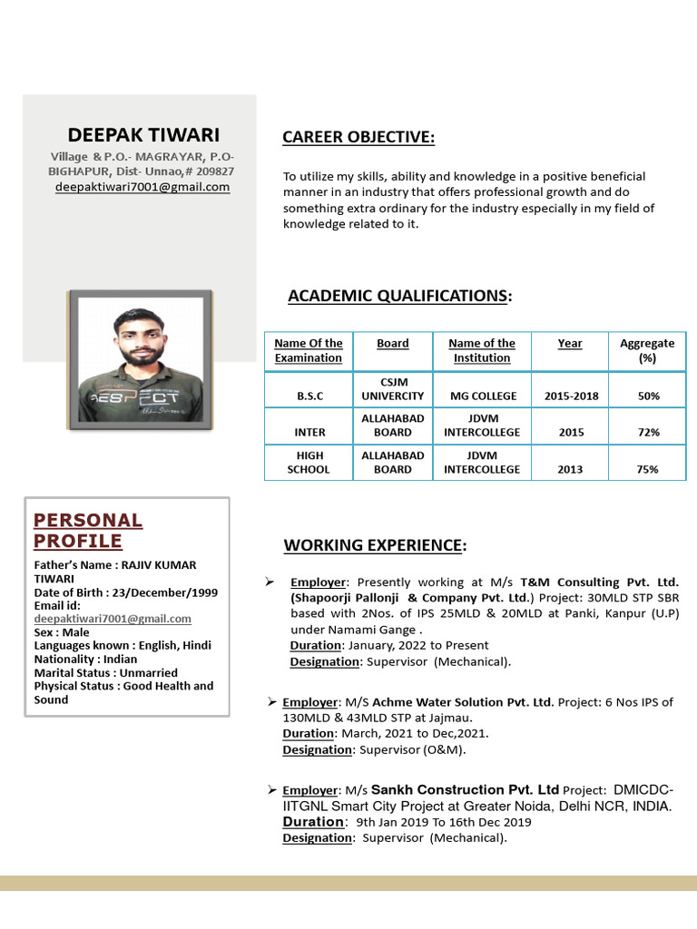 Deepak Tiwari CV. | PDF | Cognitive Science | Cognition