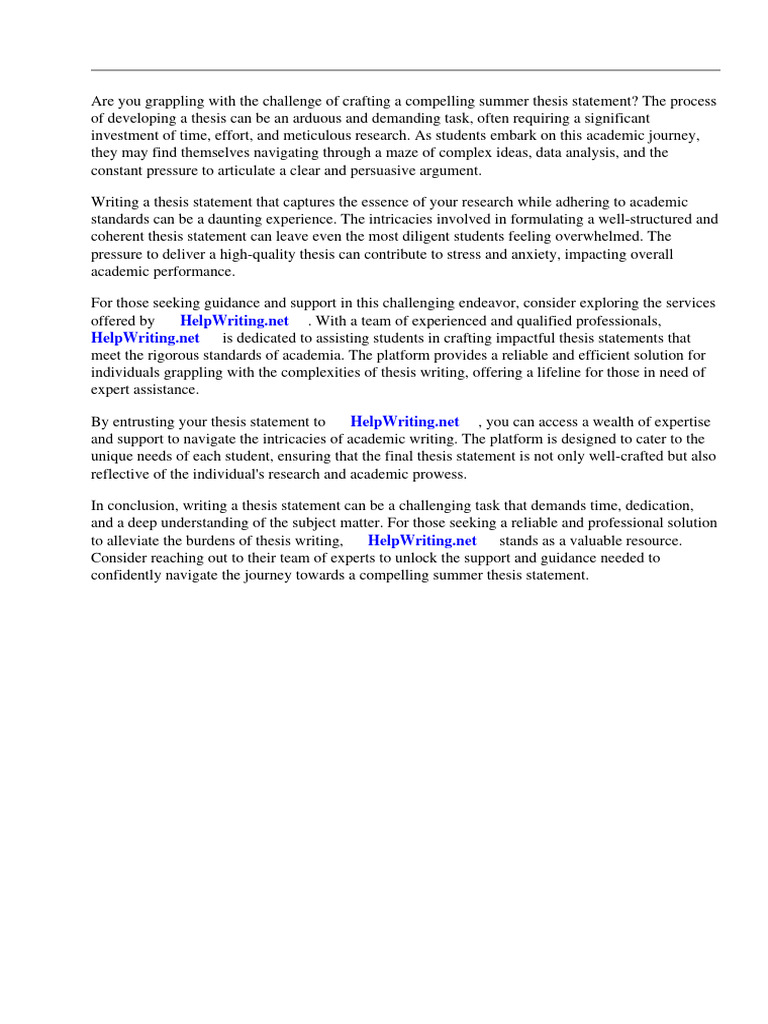 Searching For Summer Thesis Statement | PDF | Career & Growth