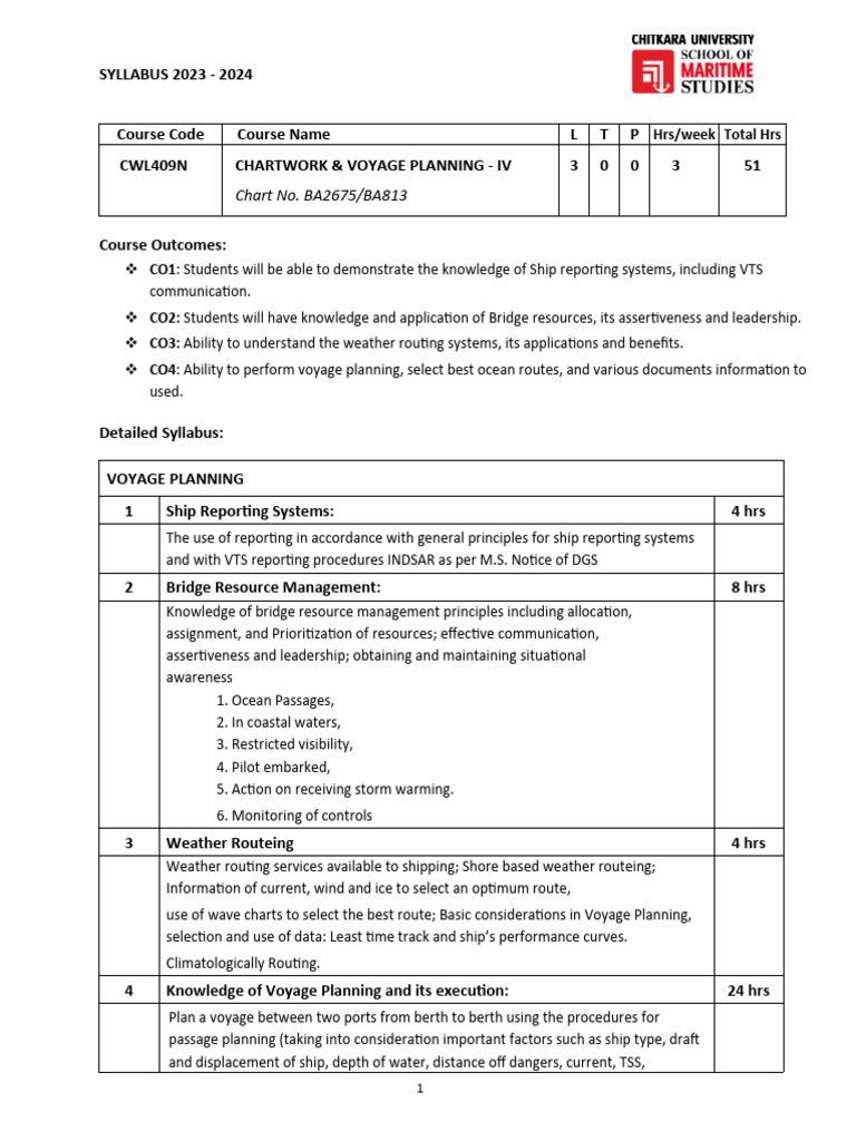 Chartwork & Voyage Planning Syllabus | PDF | Navigation | Shipping